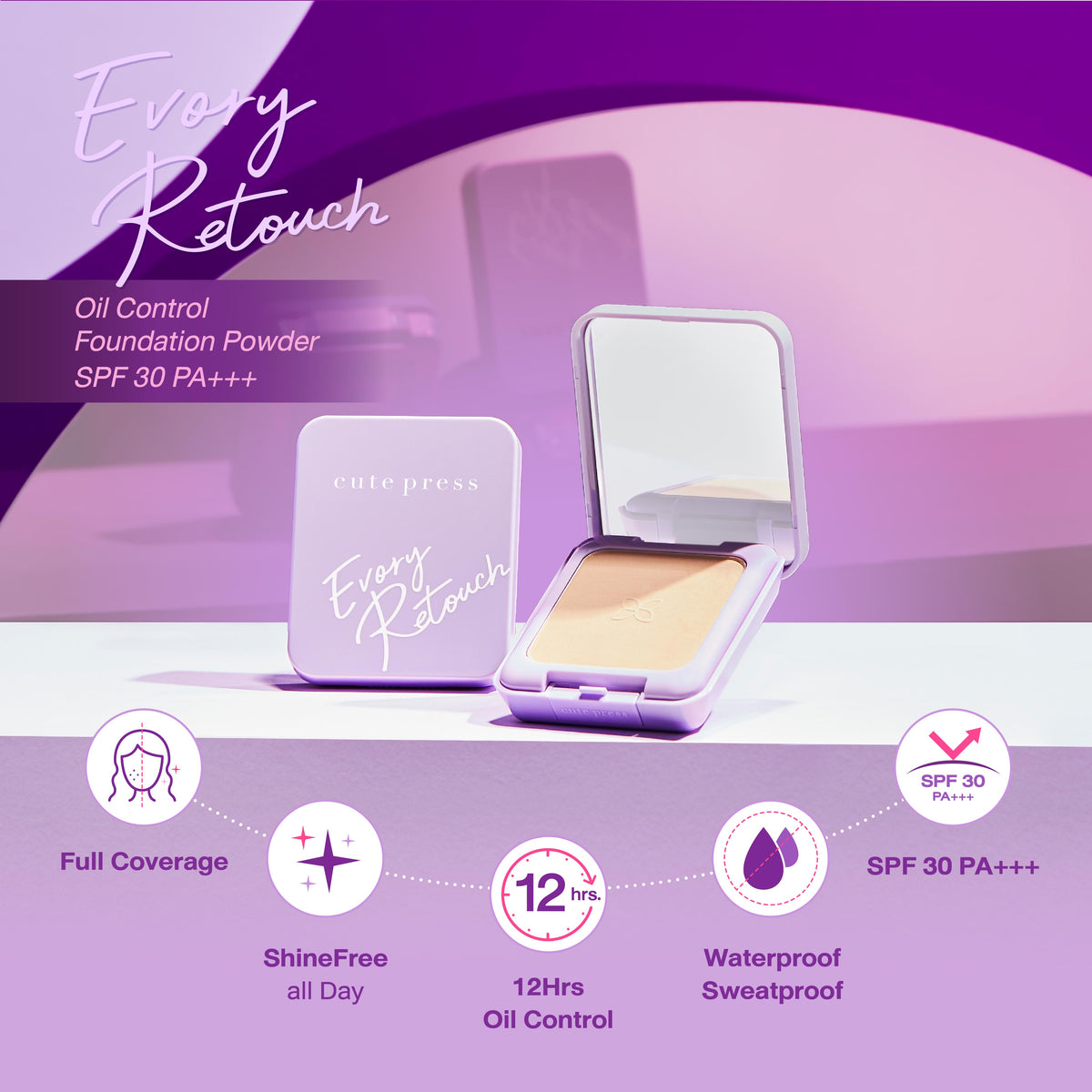 Evory Retouch Oil Control Foundation Powder SPF 30 PA+++ [12 g.] | Cute ...