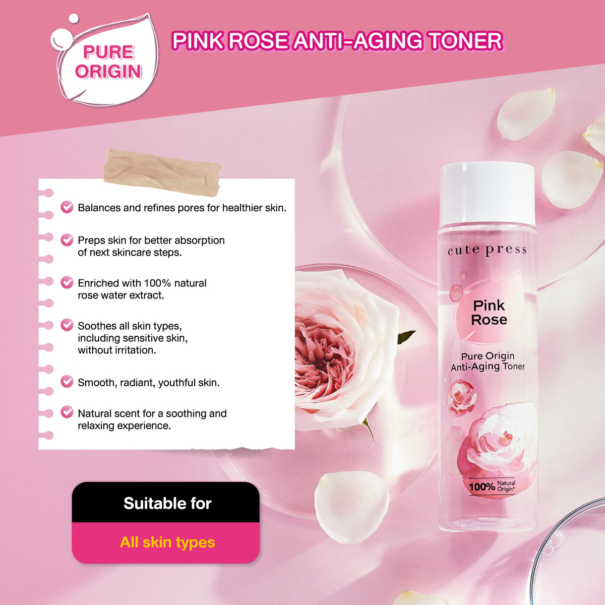Pure Origin Pink Rose Anti-Aging Toner [250 ml.] | Cute Press Global ...